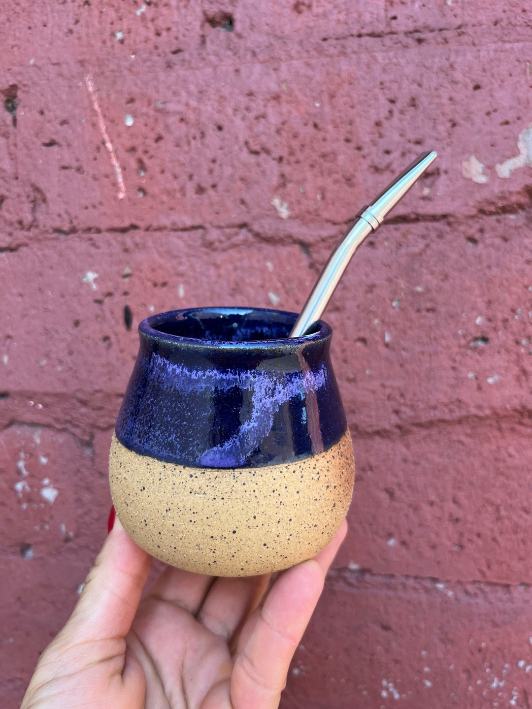 7 Oz Purple Ceramic Mate Cup, Yerba Mate Gourd, Ceramic Calabash Cup ...