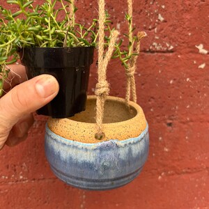 Tiny Denim Blue Hanging Planter, Succulent Cacti Planter, Small ...
