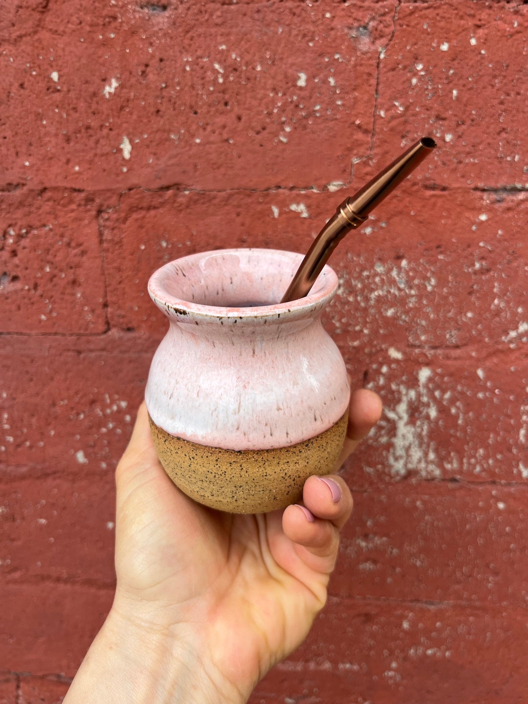 7 Oz Peachy Pink Speckled Ceramic Mate Cup, 7 Oz Yerba Mate Gourd ...