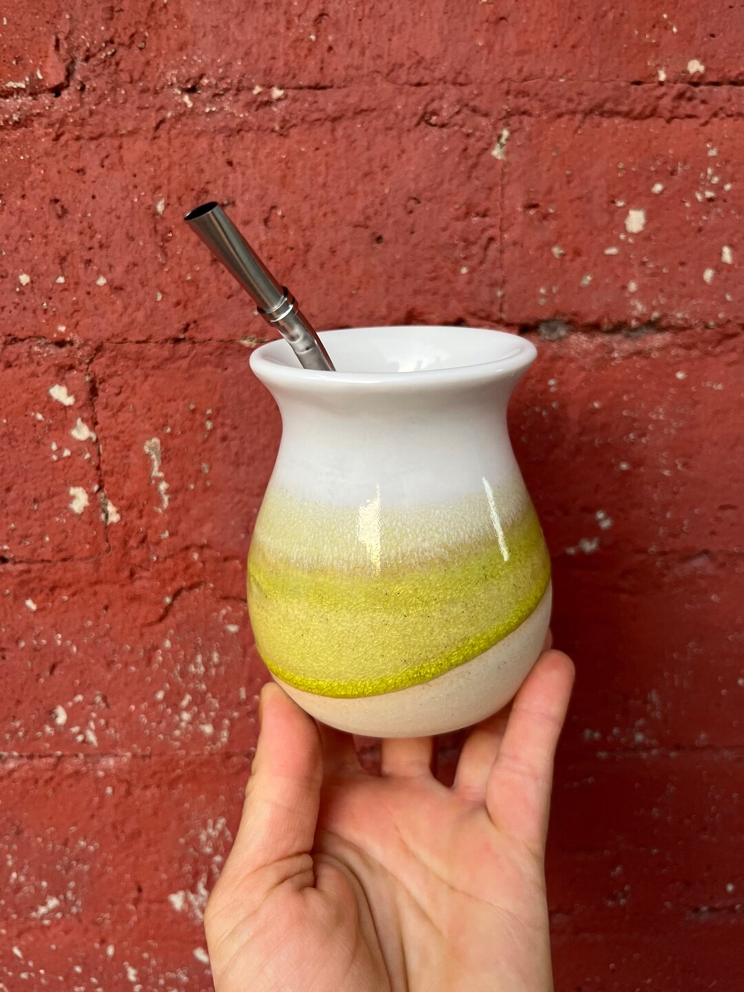 8 Oz Wasabi Green Ceramic Handmade Mate Cup, Yerba Mate Gourd, Tea ...
