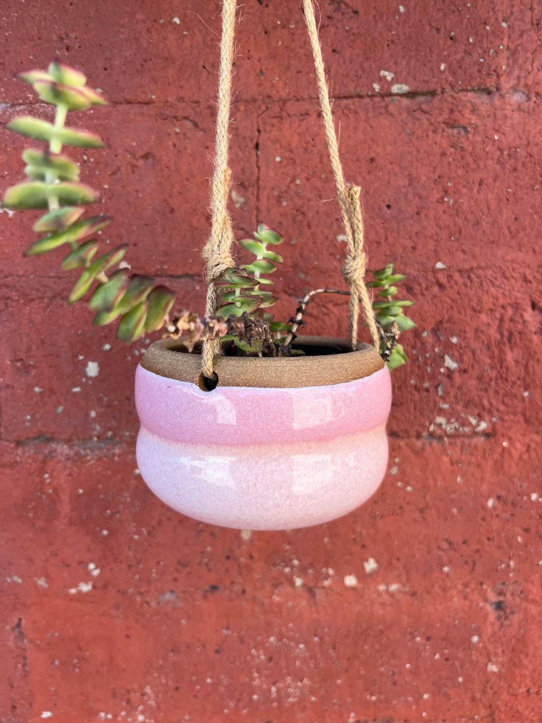 Tiny Pink Hanging Planter, Small Handmade Ceramic Hanging Pot With ...