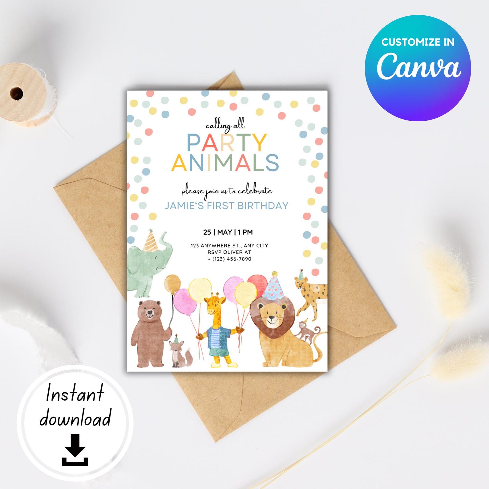 Party Animals Invitation, Birthday Invitation, Editable Birthday ...