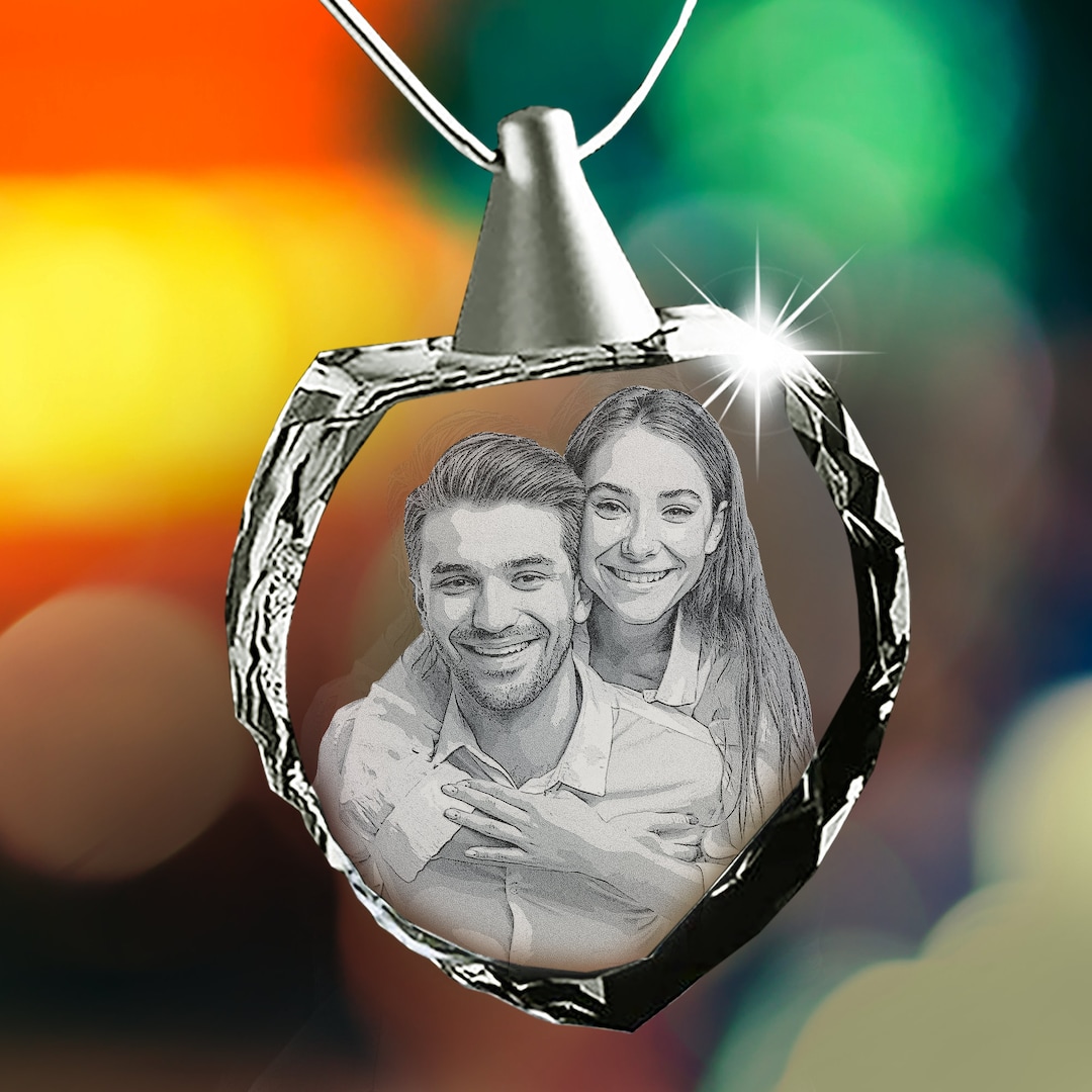 Personalized Crystal Heart Necklace: 2D Laser Engraved Photo Gift - Etsy
