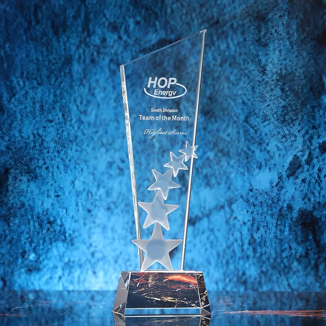 Custom Crystal Five-star Trophy: Employee Recognition Award - Etsy