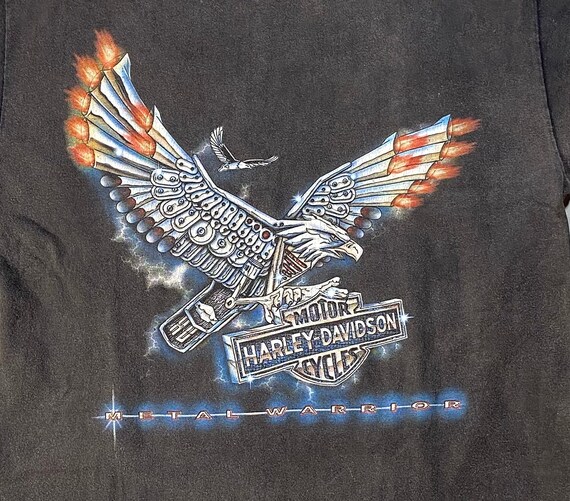 1997 Harley Davidson Metal Warrior Eagle Short Sleeve… - Gem