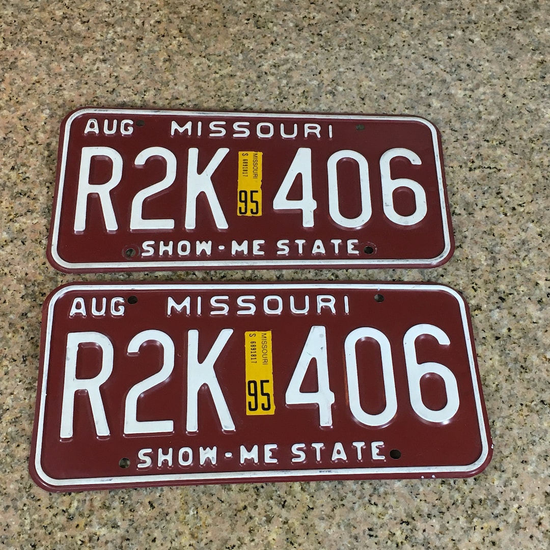 Vintage 1990s Missouri License Plate Set: Maroon & White R2K 406 - Etsy