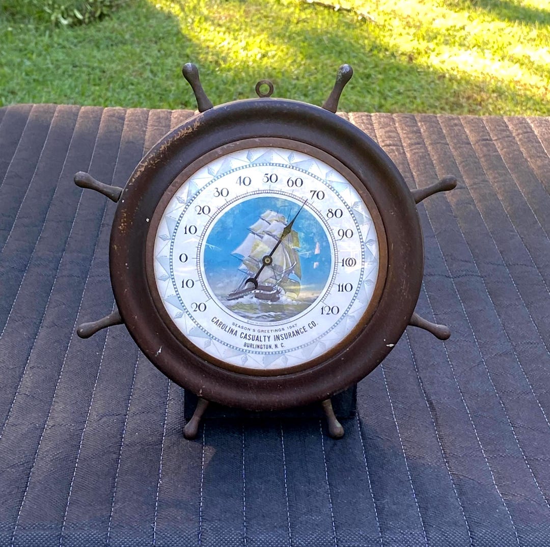 Vintage 1940s Nautical Ship Wheel Thermometer: Carolina Casualty ...