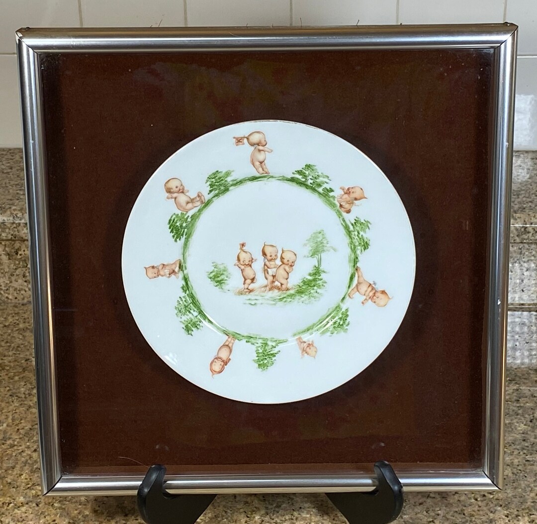 Kewpie Dish Plate, Hand Painted Glass, Kewpie Cupie Doll, Framed Wall ...