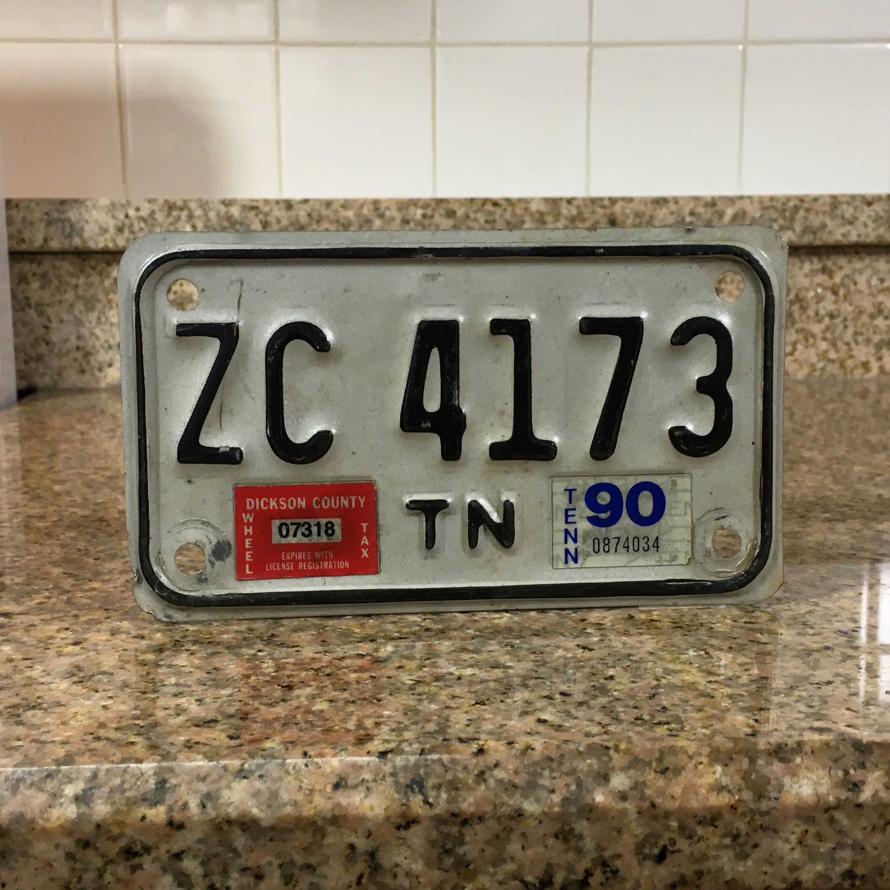 Motorcycle License Plate Embossed Metal 1990's Dickson County Tennessee ...