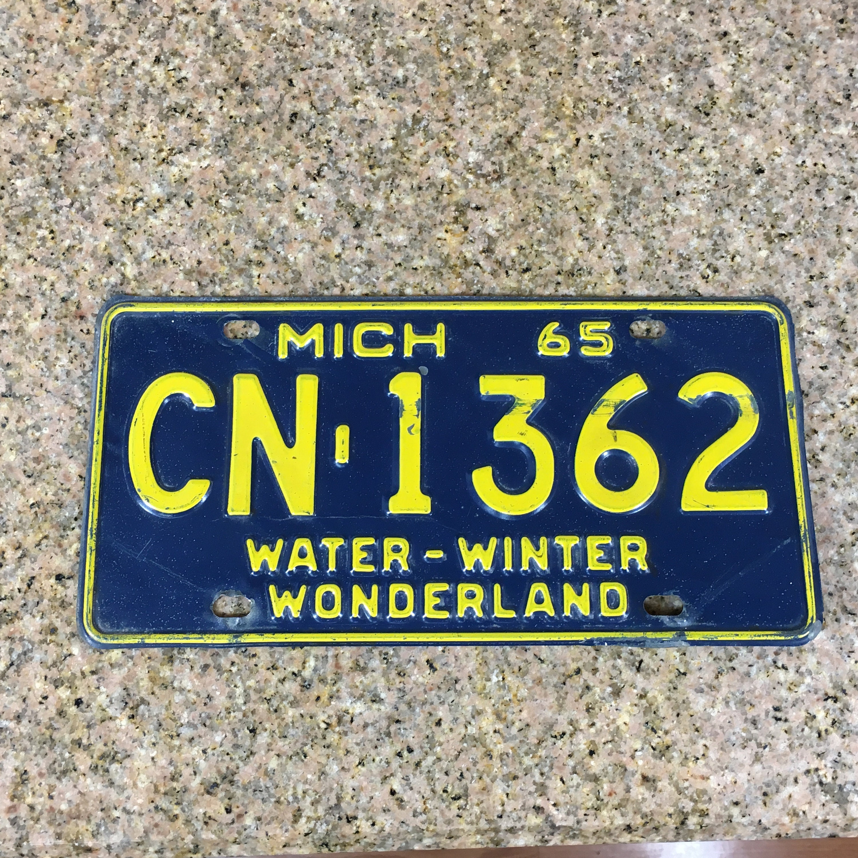 1960s MI Michigan License Plate: Water-winter Wonderland, Tag CN 1362 ...