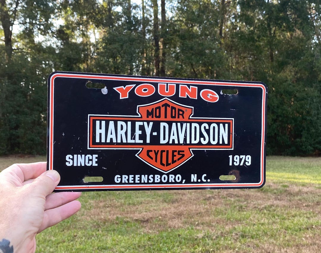 Harley Davidson Booster License Plate, Young HD Greensboro, N.C. Enamel ...