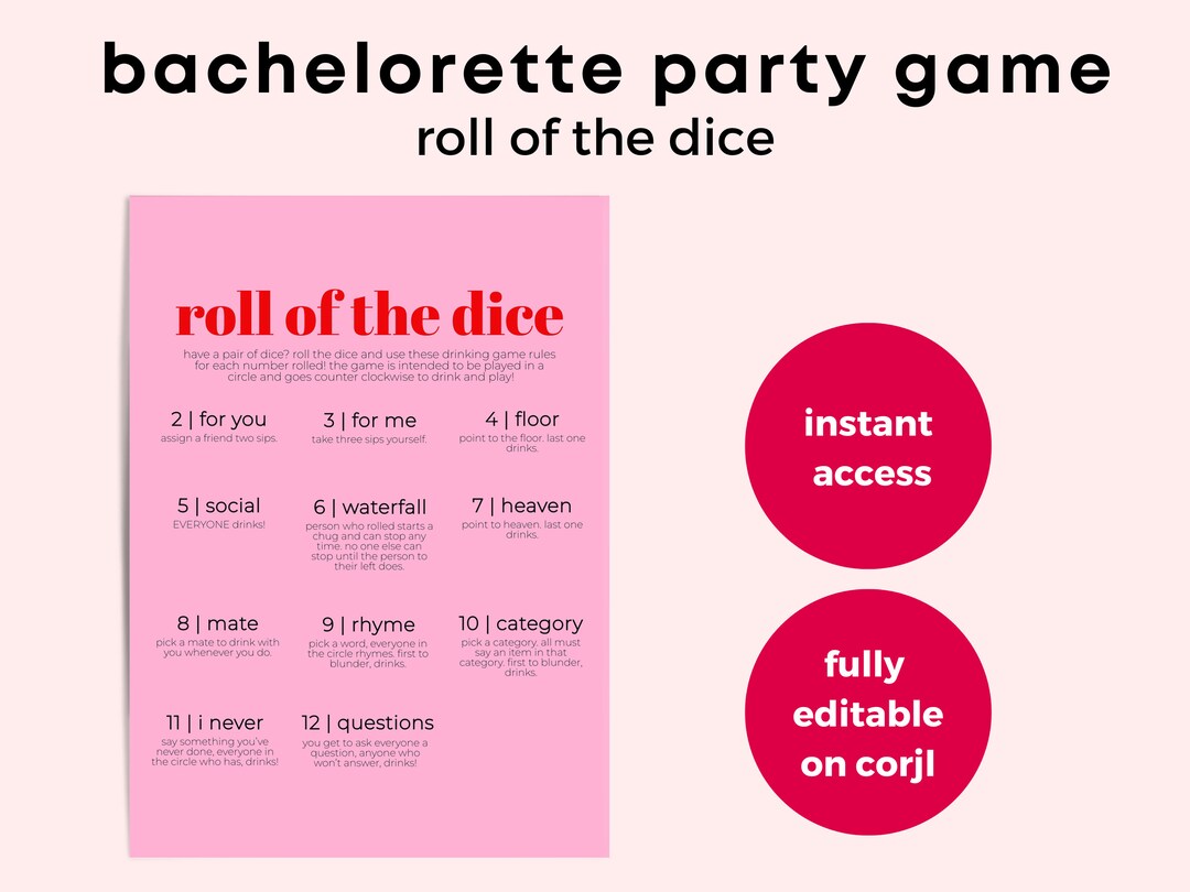 Modern Colorful Editable roll of the Dice Party Printable Game Hen ...