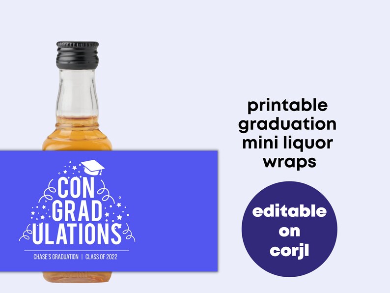 Fiesta de graduación Mini licor botella etiqueta envoltura / Editable e ...