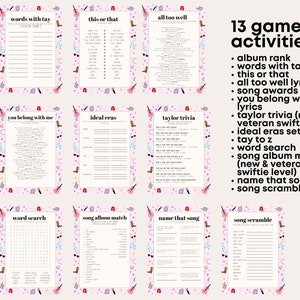 Swiftie Party Games Bundle | Printable Taylor Games and Activities for ...