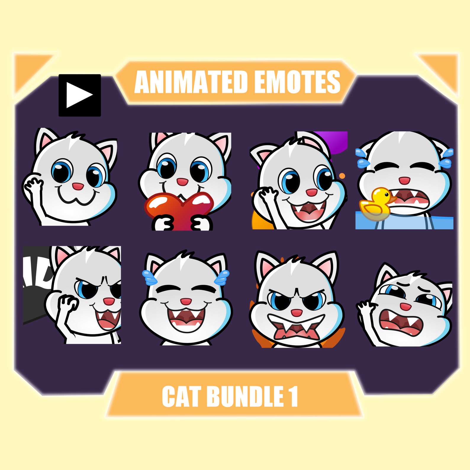 WHITE CAT ANIMATED Emote Pack for Twitch | Youtube Emotes | Discord ...