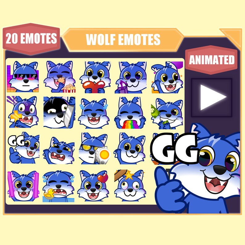 ANIMATED Blue Wolf Emote Bundle for Twitch Youtube Emotes - Etsy