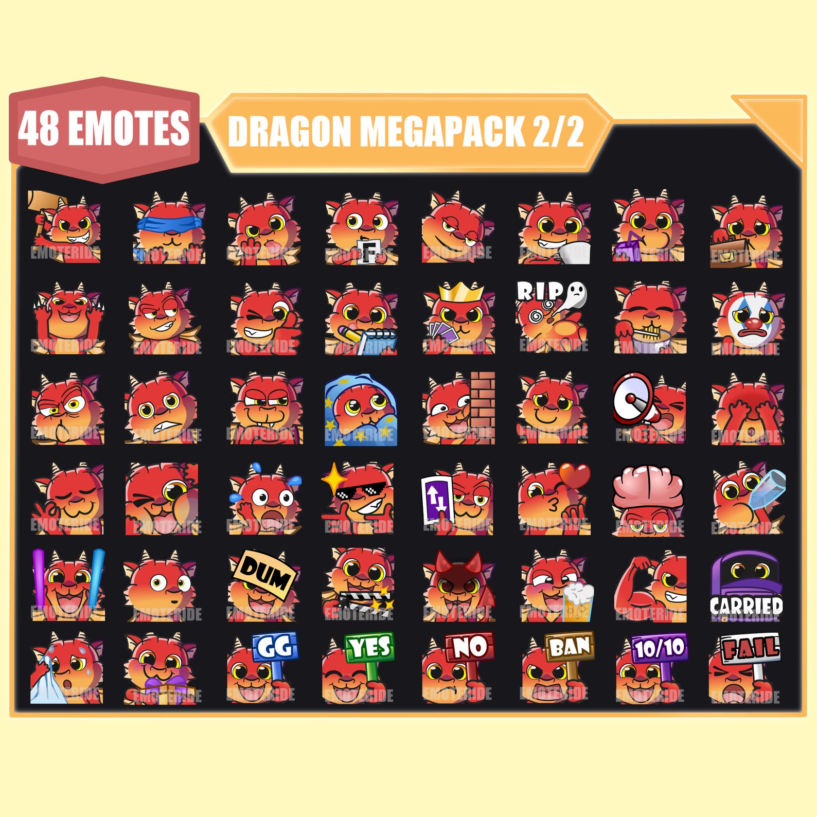 RED DRAGON Emote Bundle 2 for Twitch Kick Youtube Emotes Discord Emotes ...