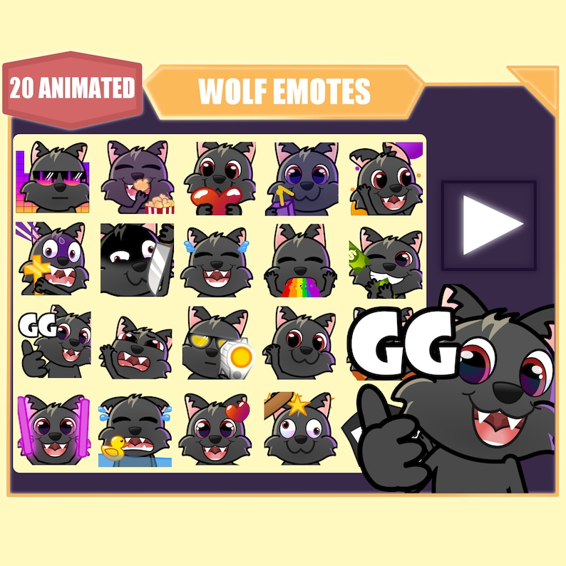 ANIMATED Black Wolf Emote Bundle for Twitch Youtube Emotes Discord ...