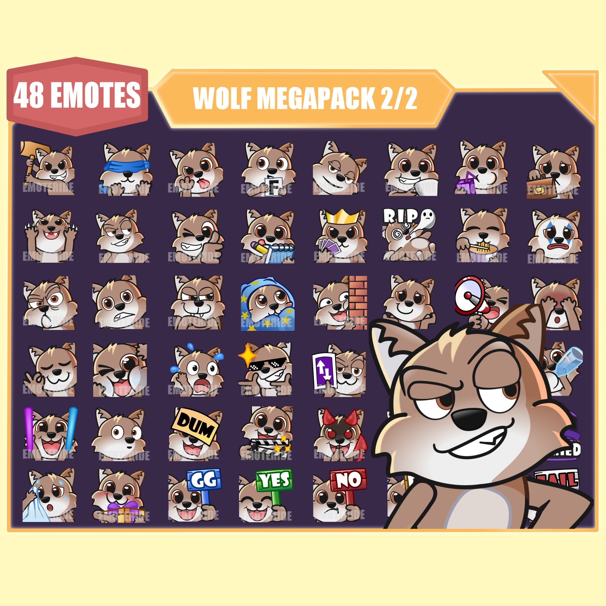 WHITE-BROWN WOLF Emote Bundle2 for Twitch | Kick |youtube Emotes ...