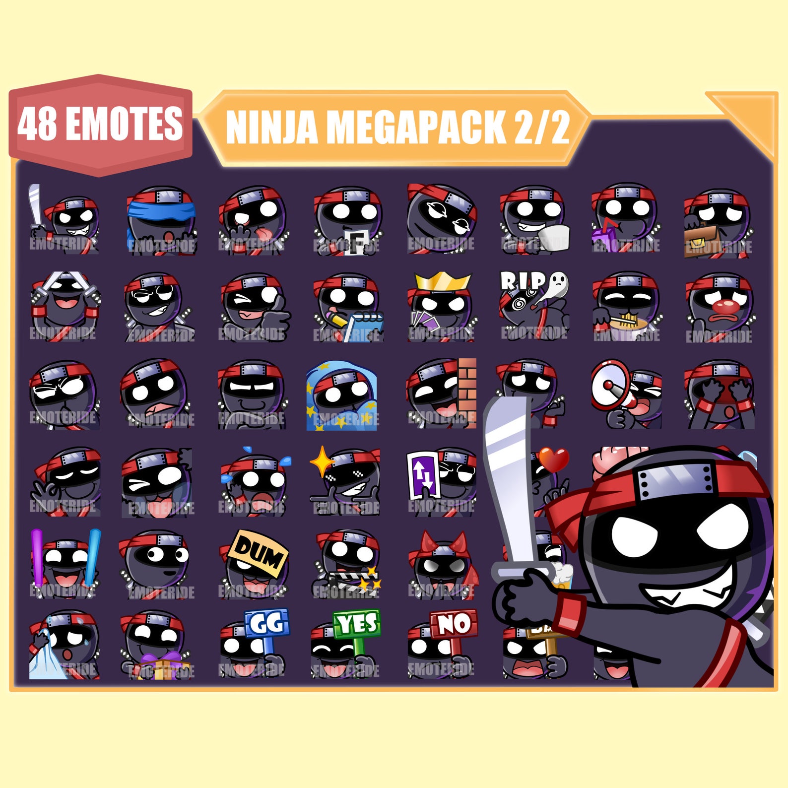 Black Ninja Emote Bundle 2 for Twitch | Youtube Emotes | Discord Emotes ...