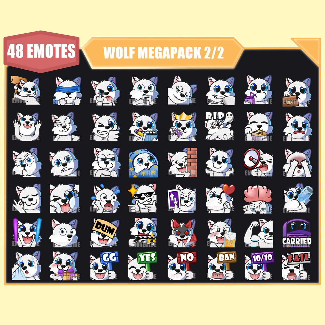 WHITE WOLF Emote Bundle 2 for Twitch Youtube Emotes Discord Emotes ...