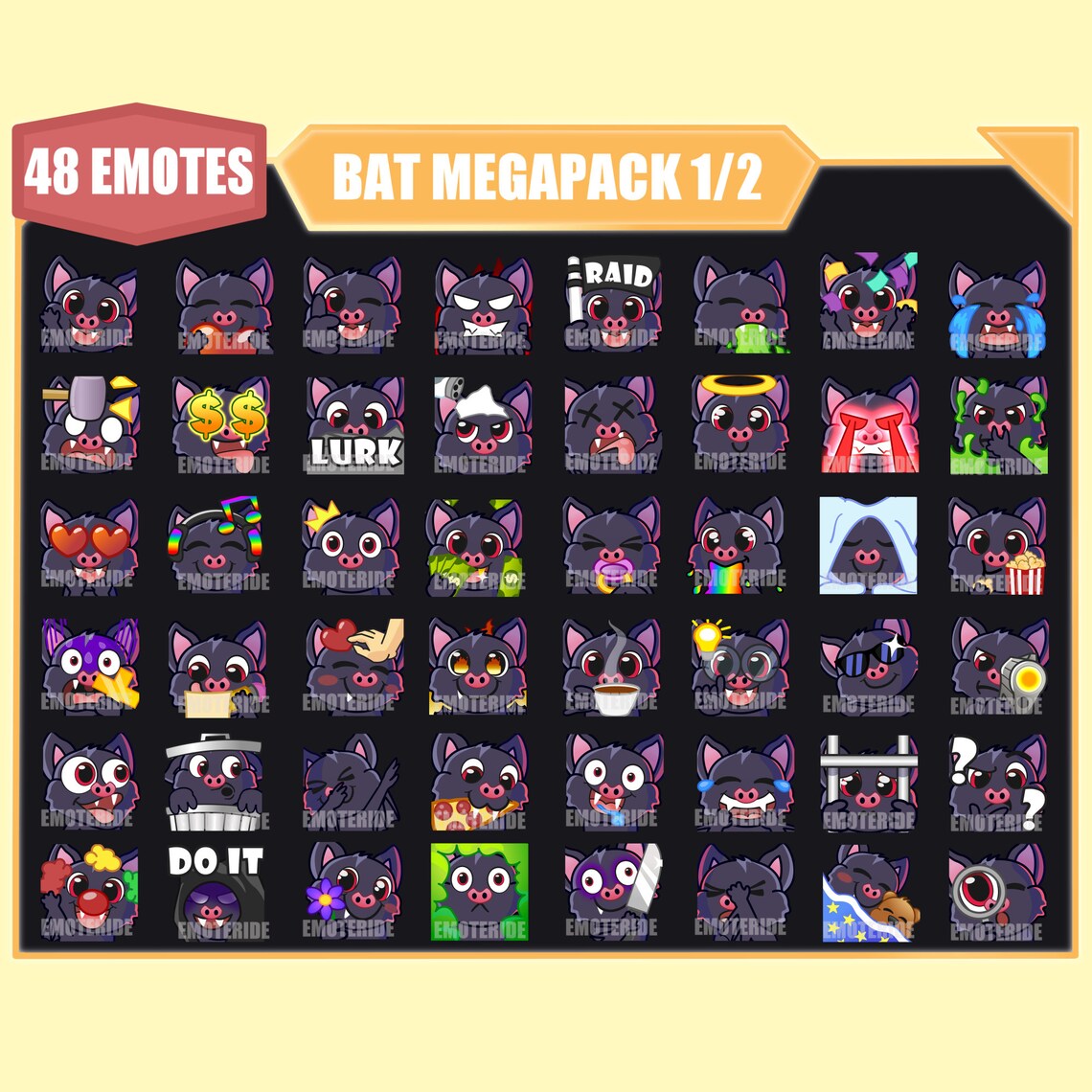 BLACK GRAY BAT Emote Bundle for Twitch Youtube Emotes Discord Emotes ...
