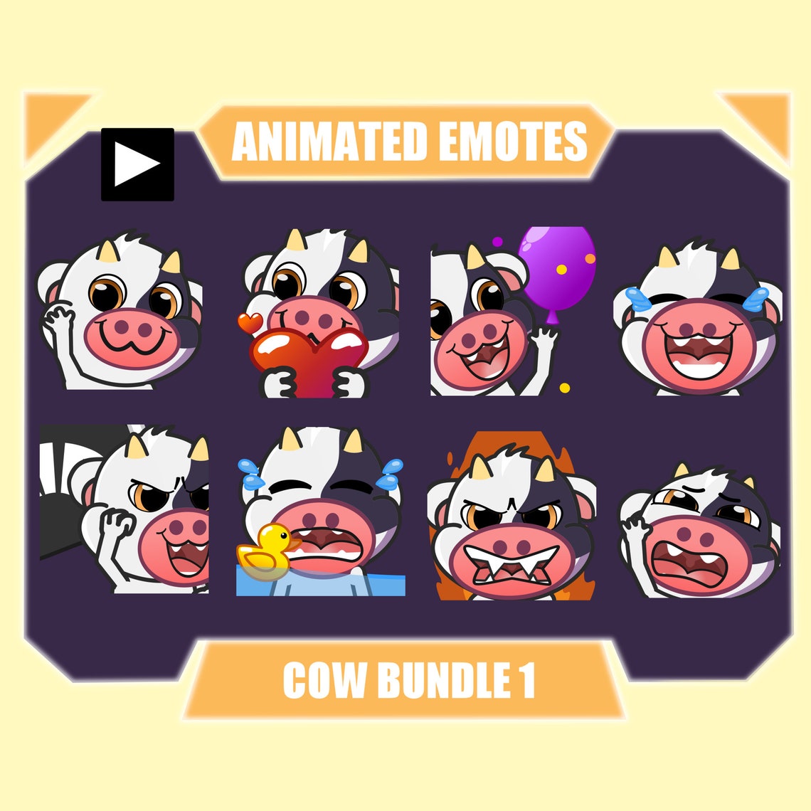 BLACK COW ANIMATED Emote Pack for Twitch Youtube Emotes Discord Emotes ...
