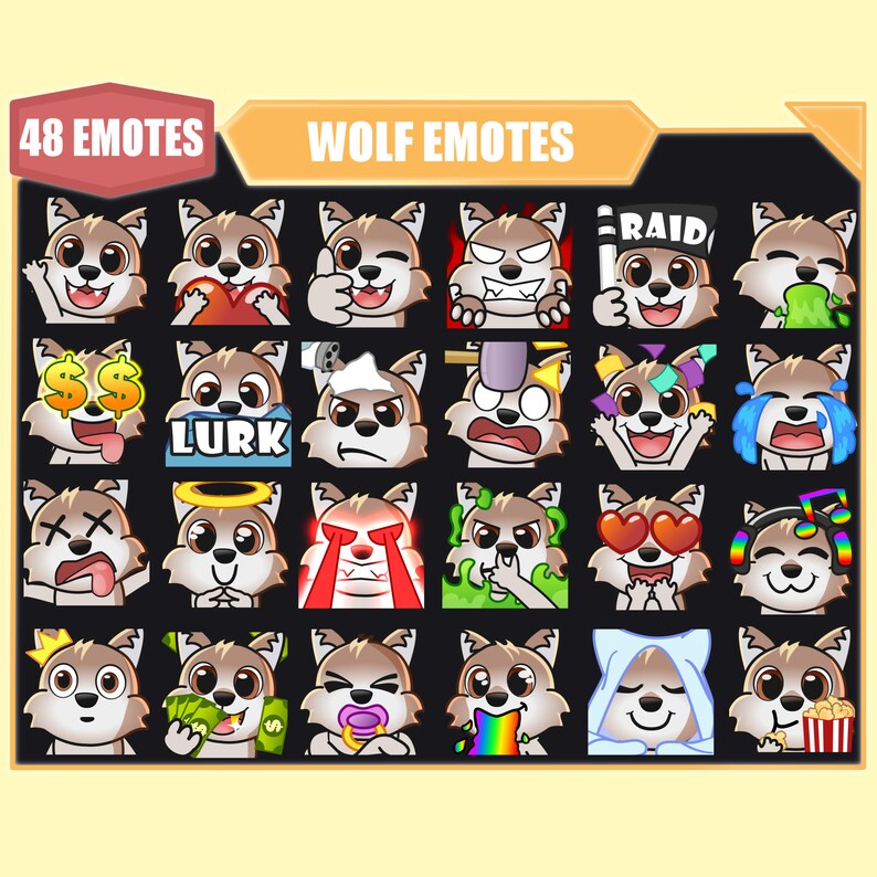 WHITE-BROWN WOLF Emote Bundle for Twitch Youtube Emotes - Etsy