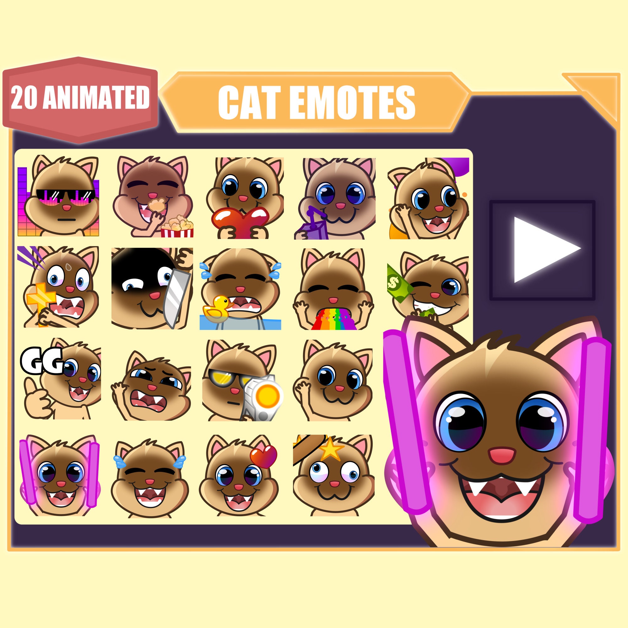 ANIMATED Siamese Cat Emote Bundle for Twitch Youtube Emotes Discord ...