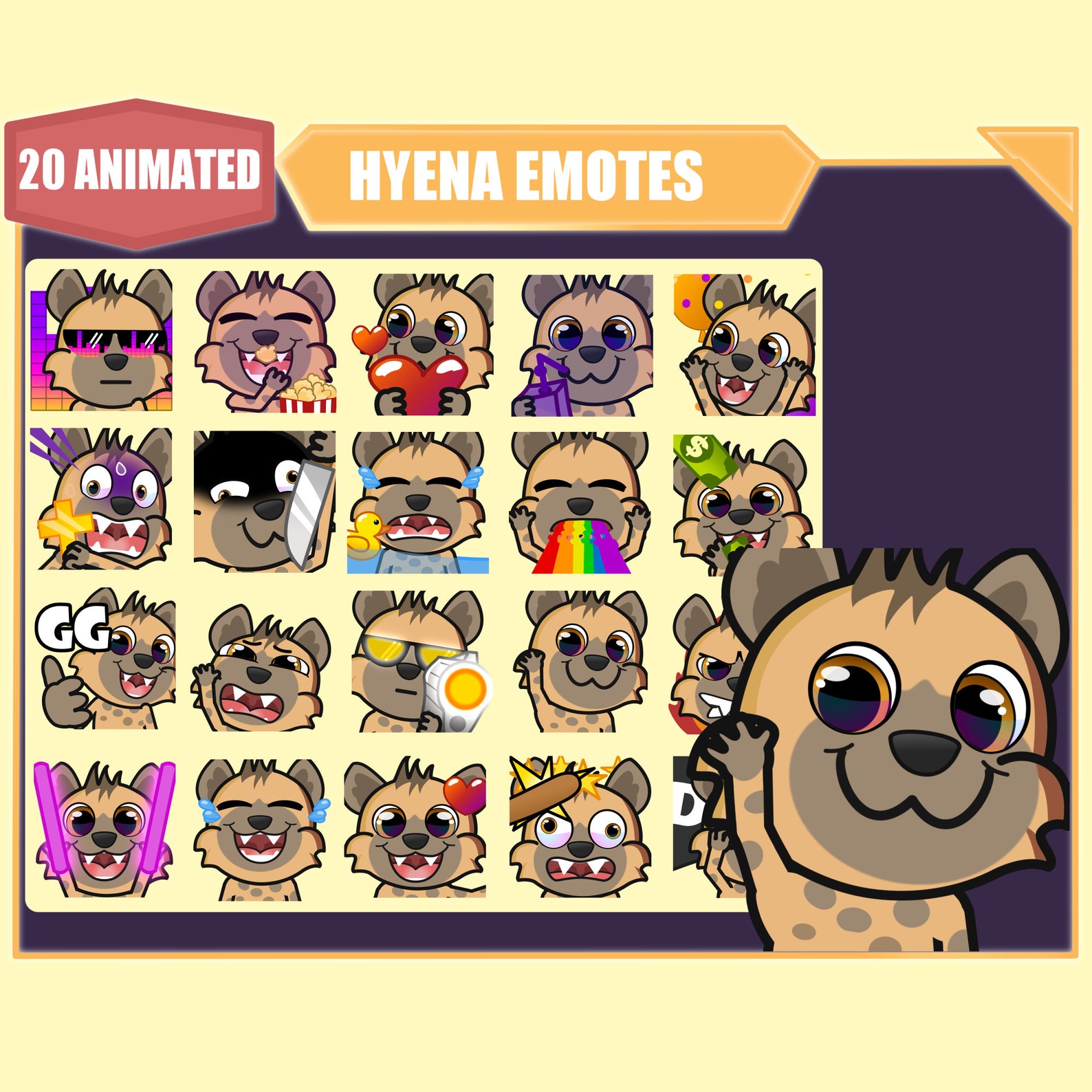 ANIMATED Hyena Emote Bundle for Twitch | Youtube Emotes | Discord ...
