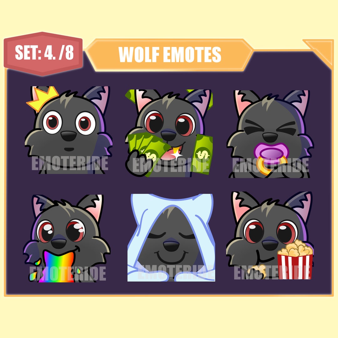 Black Wolf Twitch Emote Pack 4 Shocked, Money Rain, Babyrage, Puke ...