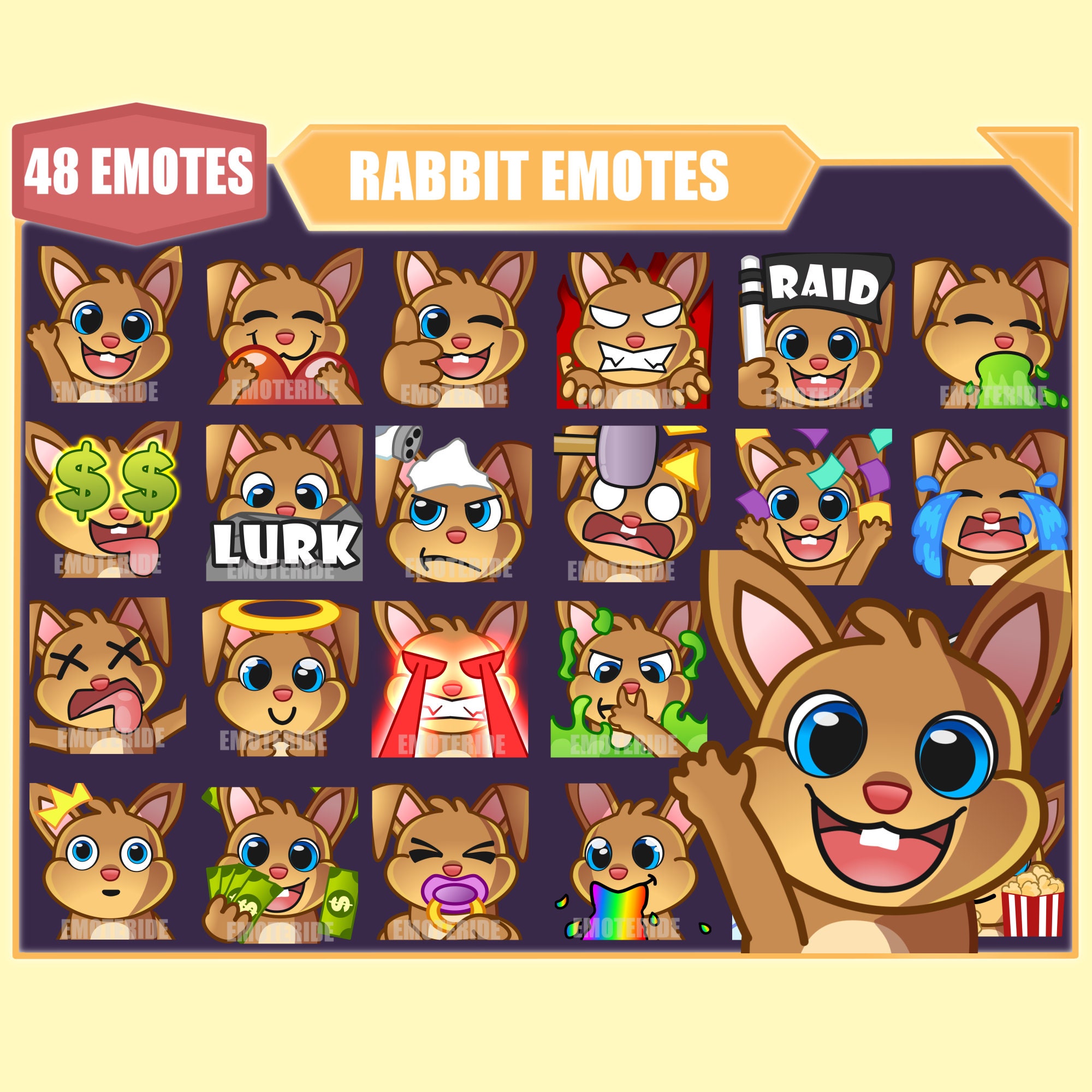BROWN RABBIT BUNNY Emote Bundle for Twitch Youtube Emotes Discord ...