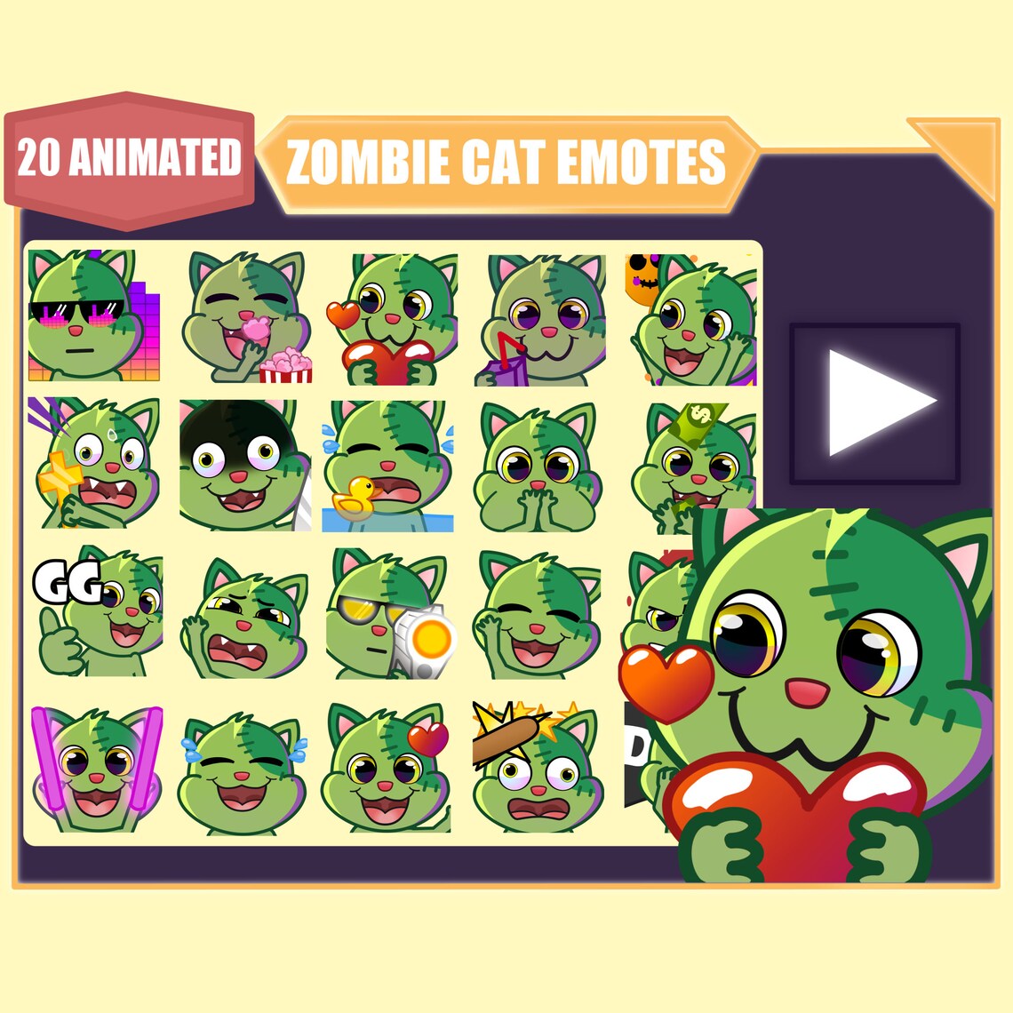ANIMATED Zombie Cat Emote Bundle for Twitch | Kick Emotes | Youtube ...