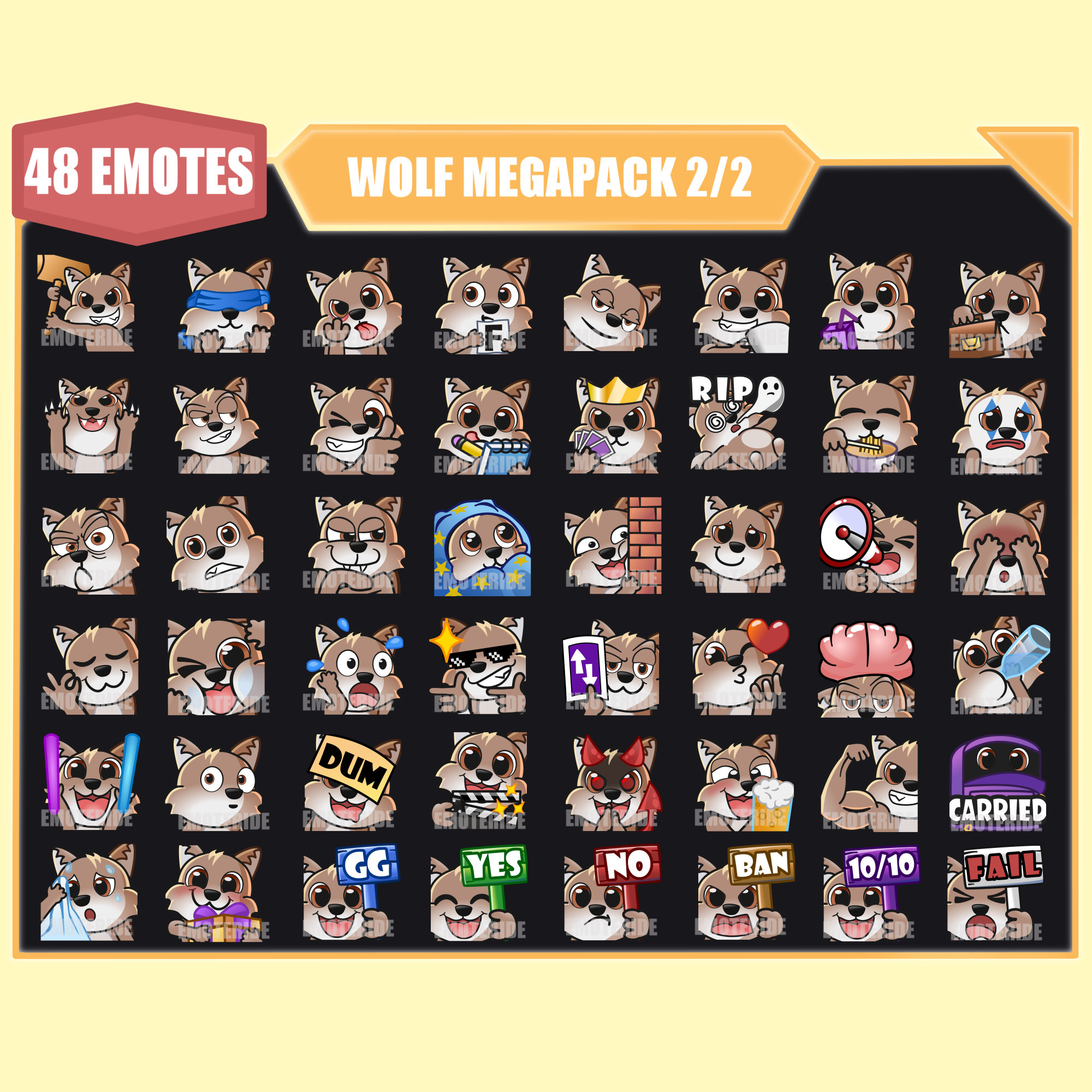 WHITE-BROWN WOLF Emote Bundle2 for Twitch | Kick |youtube Emotes ...