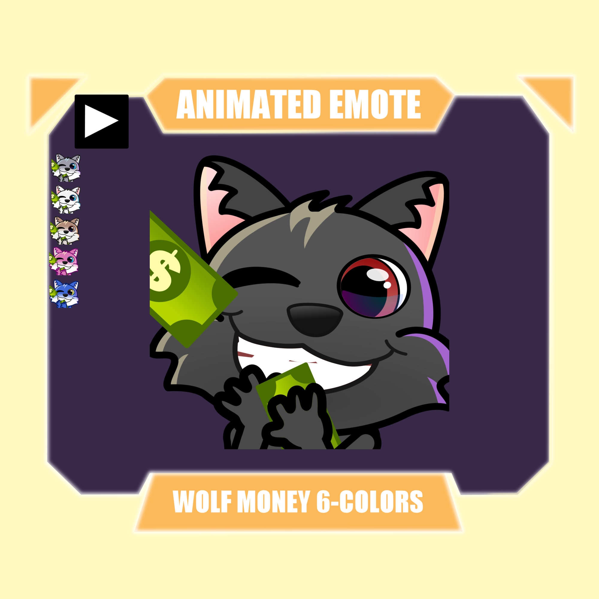 ANIMATED Wolf Throwing Money Emote for Twitch Discord Youtube Streaming ...