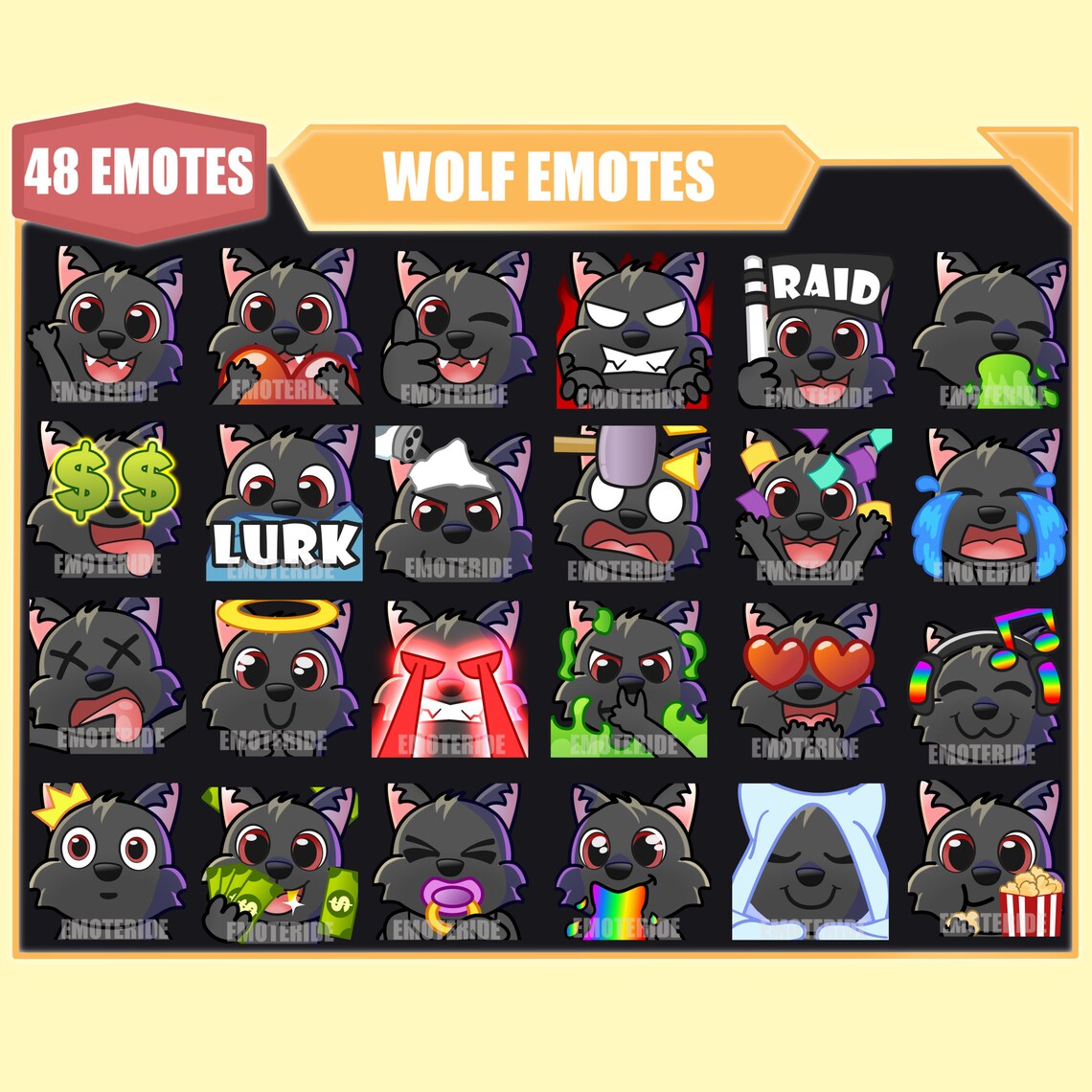 BLACK WOLF Emote Bundle for Twitch Youtube Emotes Discord - Etsy