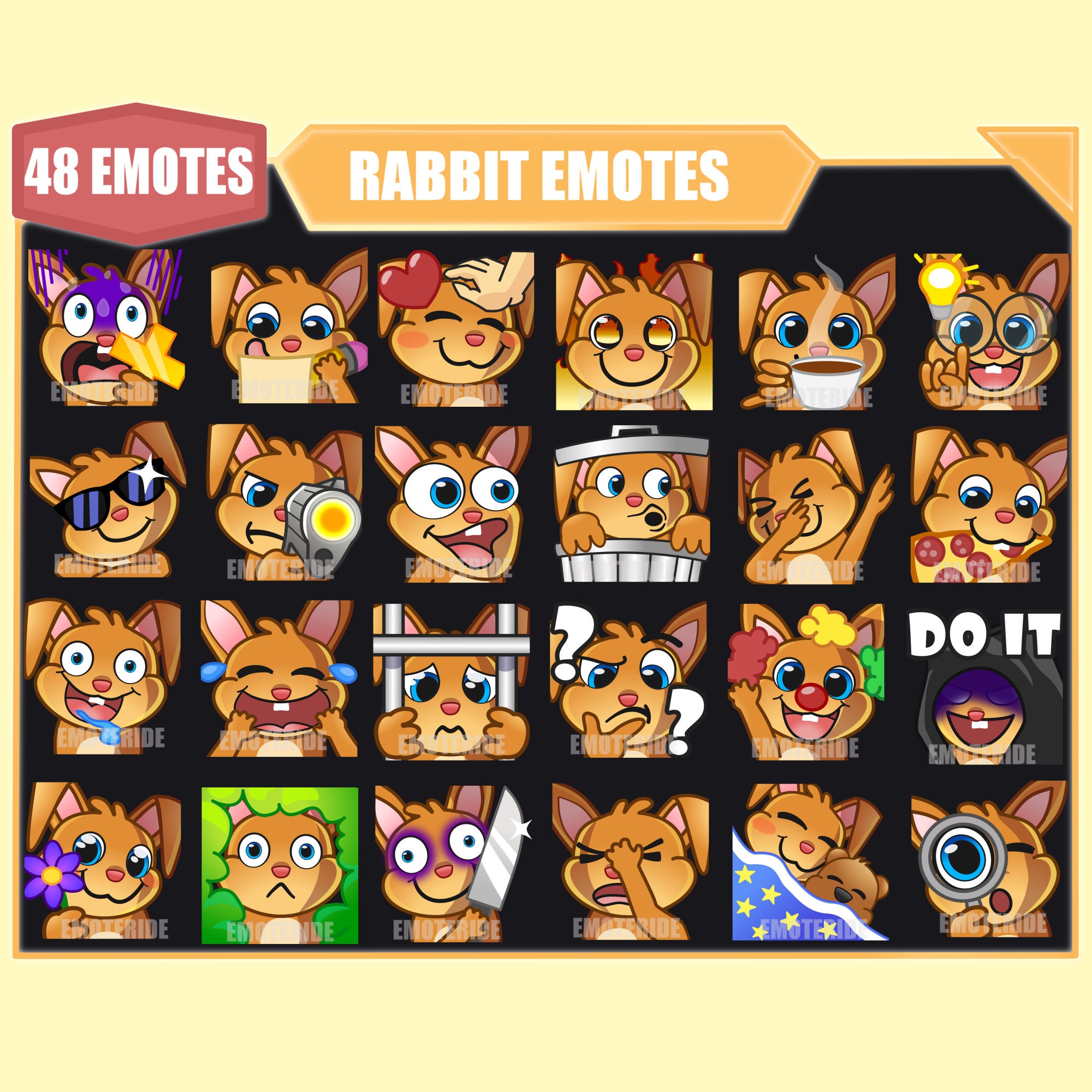 GINGER ORANGE RABBIT Bunny Emote Bundle for Twitch | Youtube Emotes ...