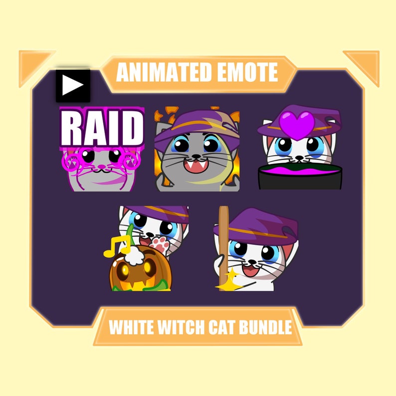 ANIMATED EMOTE BUNDLE White Witch Cat for Twitch Discord Halloween ...