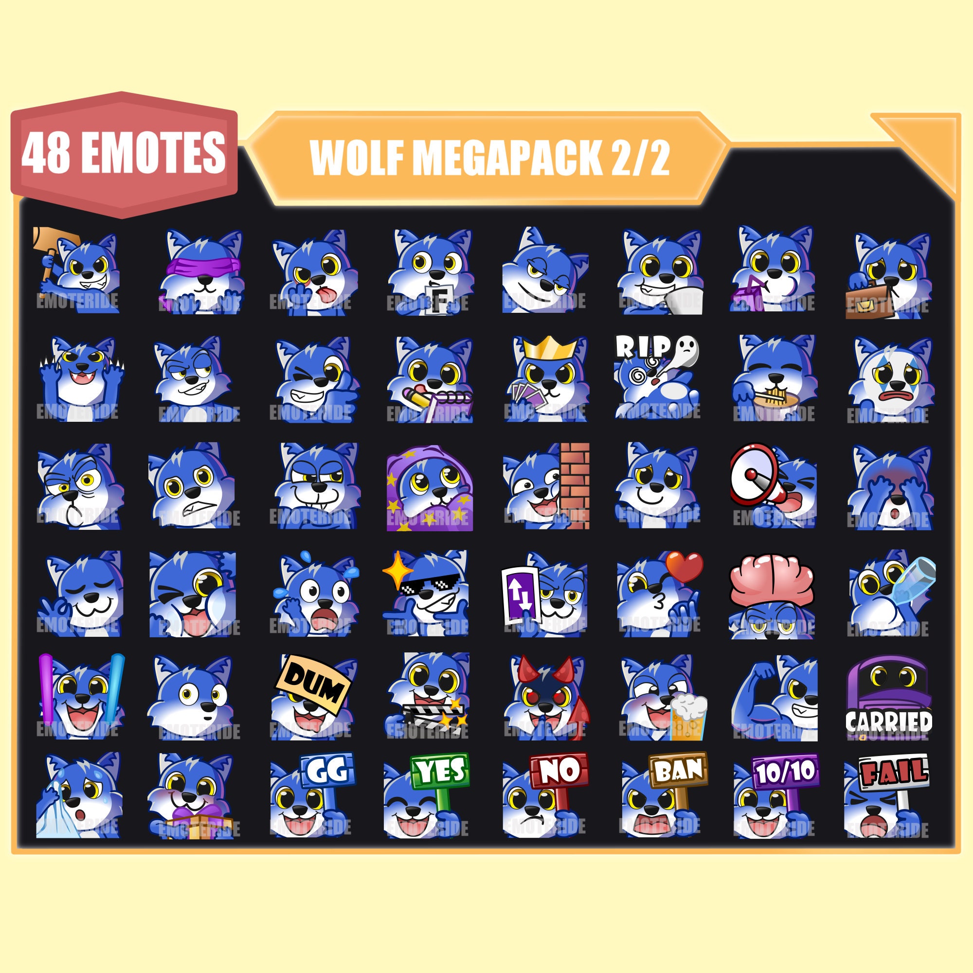 BLUE WOLF Emote Bundle 2 for Kick Twitch Youtube Emotes - Etsy