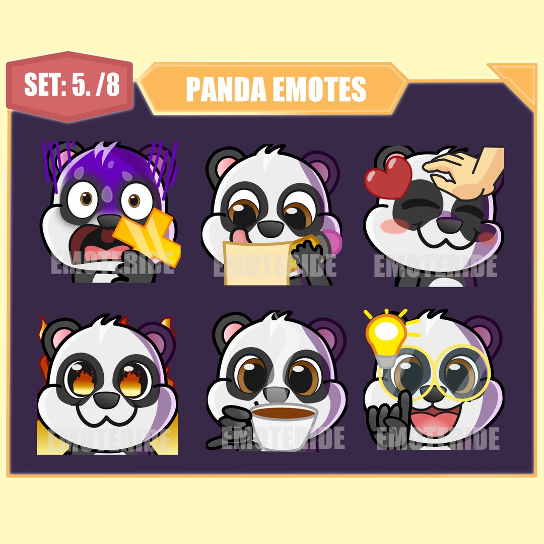 Panda Twitch Emote Pack 5 Scared, Taking Notes, Pat on Head, Burn ...