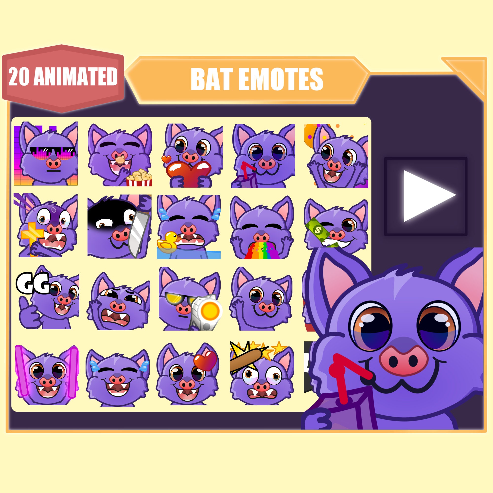 ANIMATED Purple Bat Emote Bundle for Twitch Youtube Emotes - Etsy