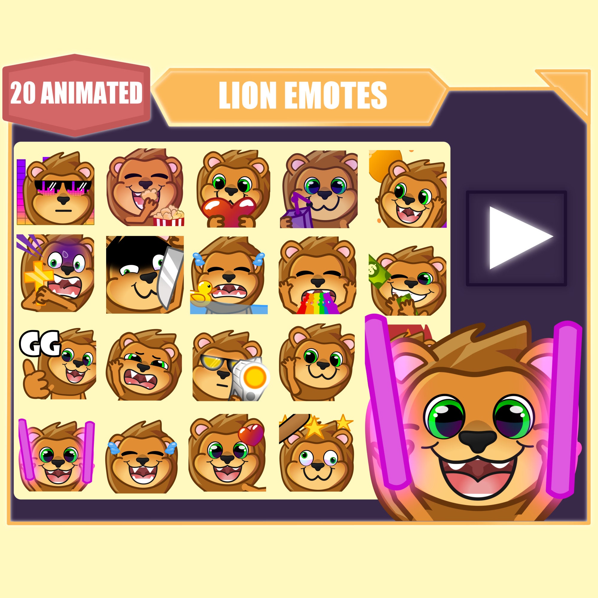 ANIMATED Lion Emote Bundle for Twitch Youtube Emotes Discord Emotes ...