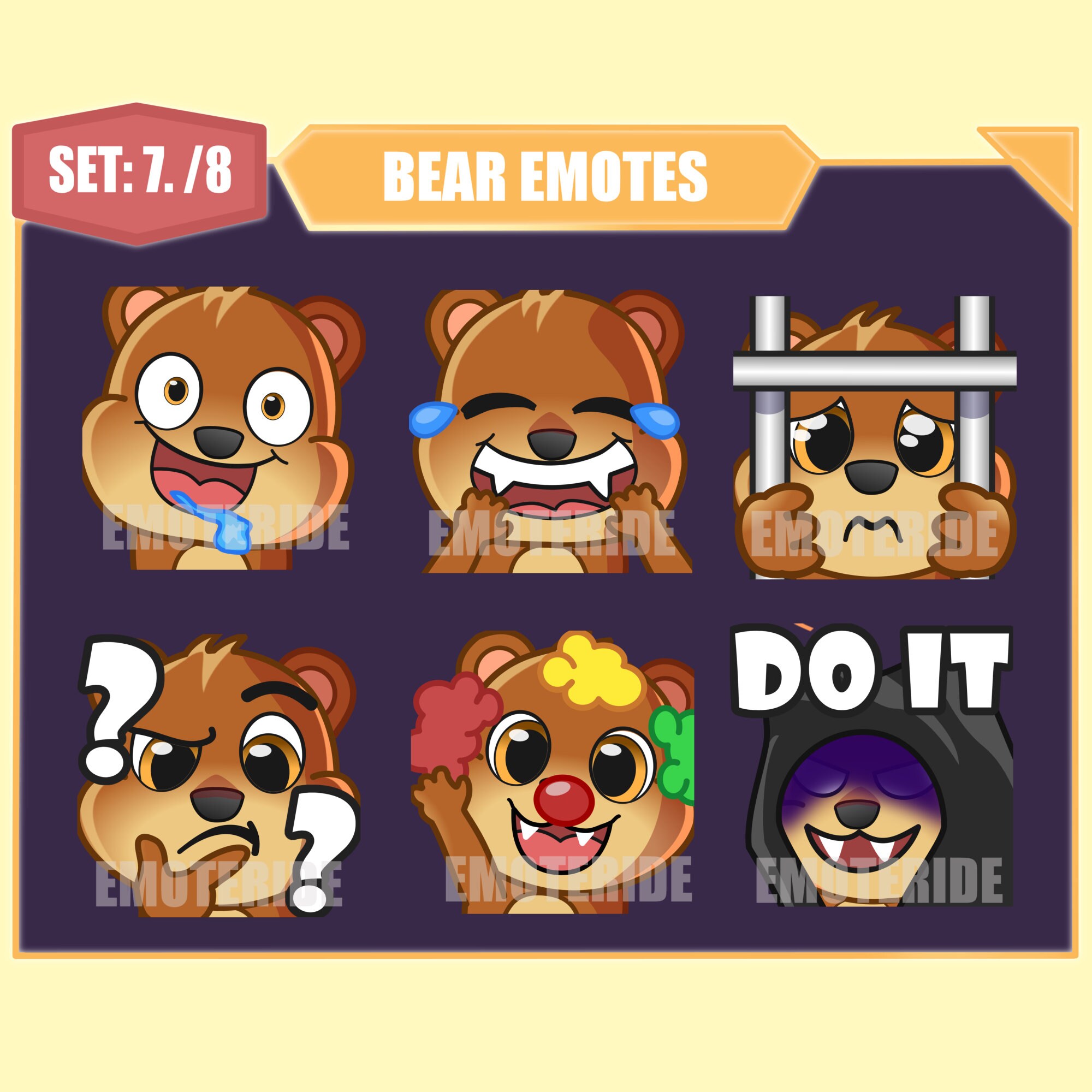 Brown Bear Twitch Emote Pack 7 Derp, Lol, in Prison, Thinking, Clown ...