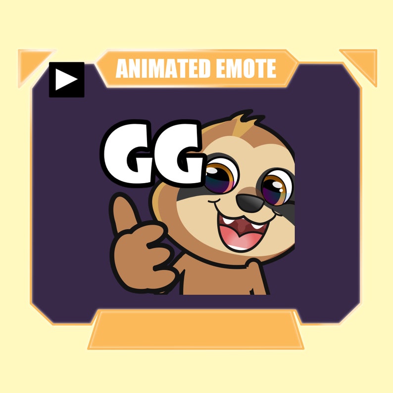 ANIMATED Sloth Gg Emote for Twitch Kick Discord Youtube Stream Cute Sloth Gg Thumbs up Sub Emote ...