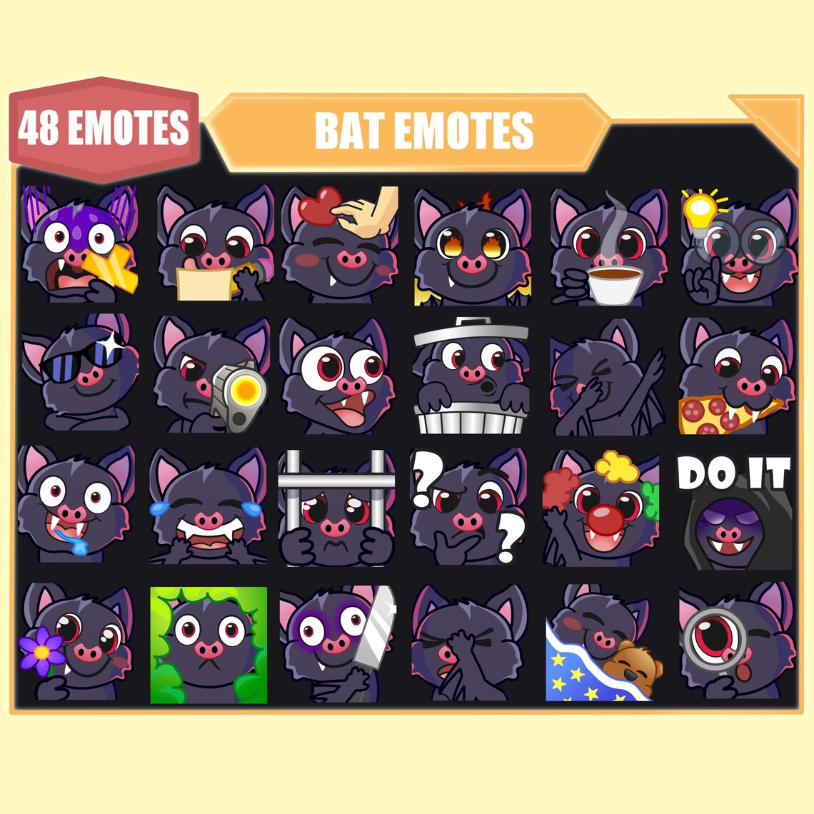 BLACK GRAY BAT Emote Bundle for Twitch Youtube Emotes - Etsy