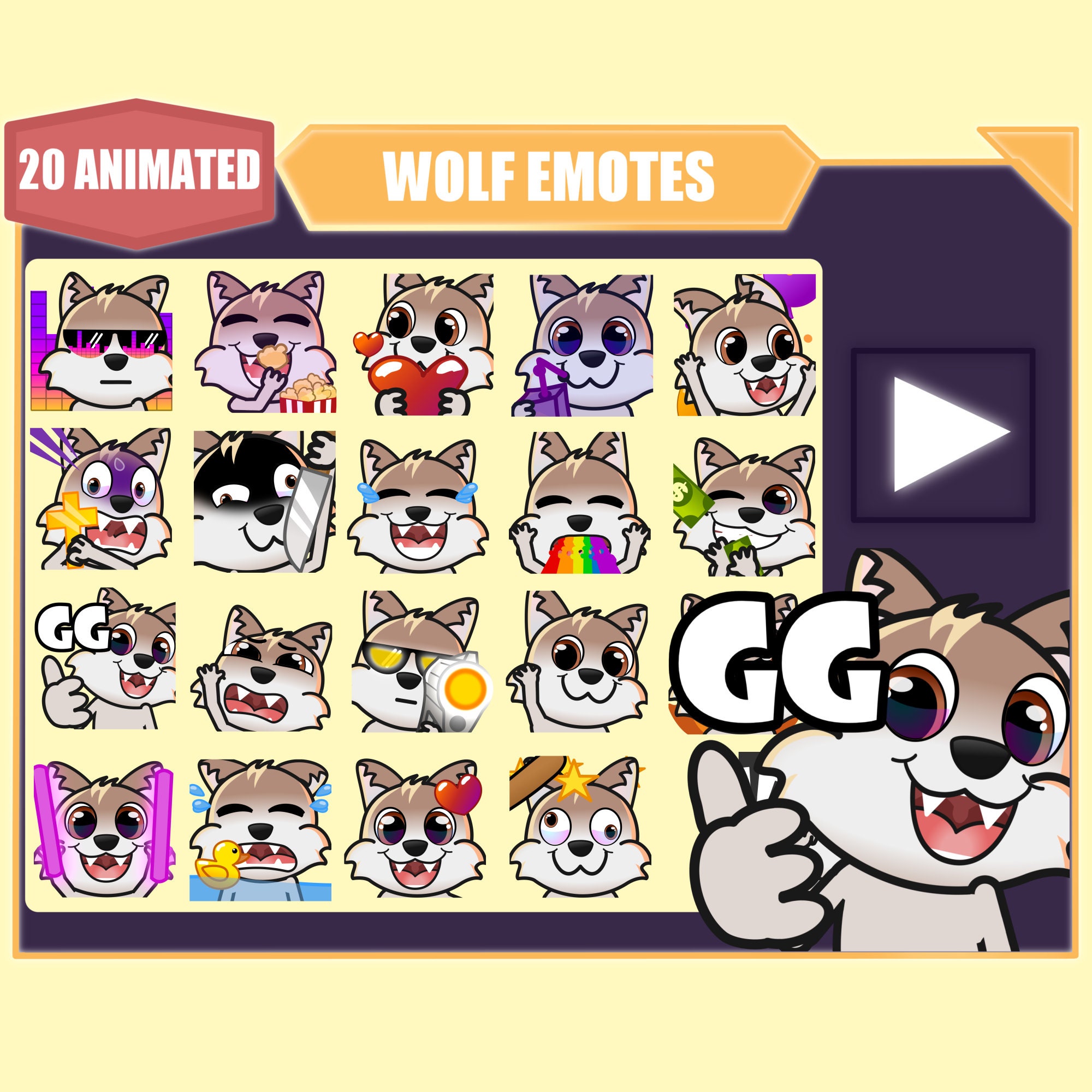ANIMATED Brown-white Wolf Emote Bundle for Twitch Youtube Emotes ...