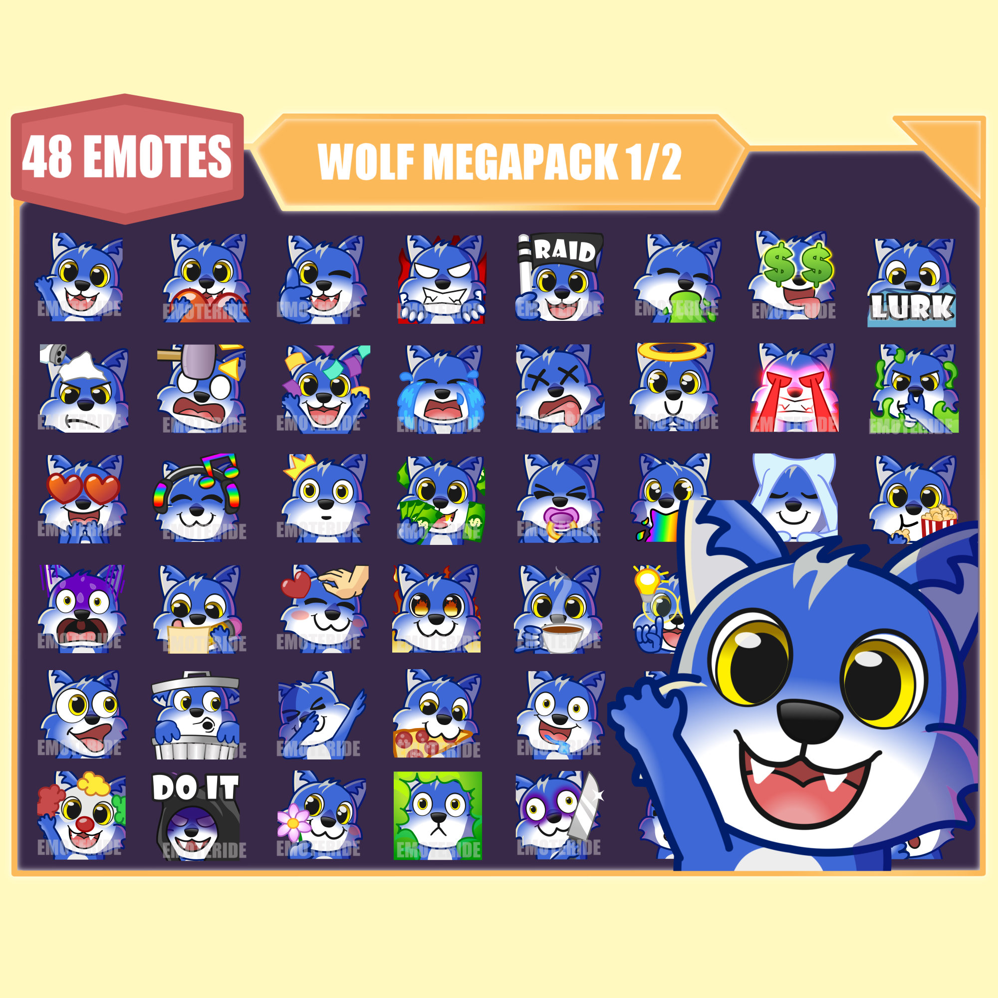 BLUE WOLF Emote Bundle for Twitch Youtube Emotes Discord Emotes ...