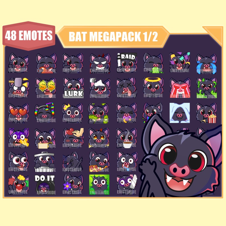 BLACK GRAY BAT Emote Bundle for Twitch Youtube Emotes Discord Emotes ...