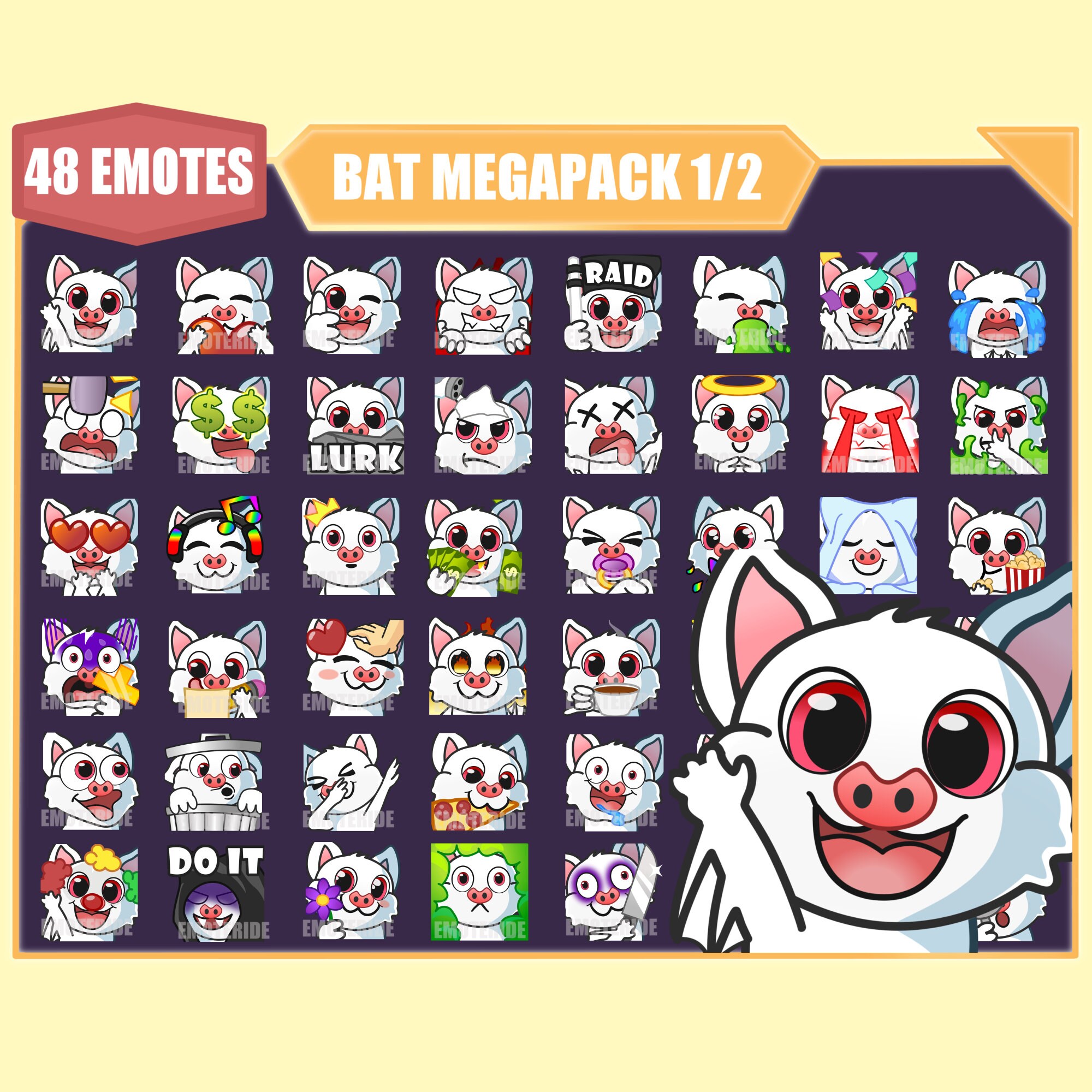 WHITE BAT Emote Bundle for Twitch Youtube Emotes Discord - Etsy