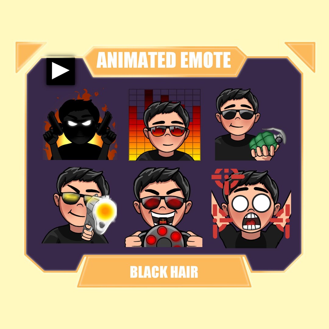 ANIMATED EMOTE BUNDLE for Twitch Discord Youtube | Cool Black Haired ...